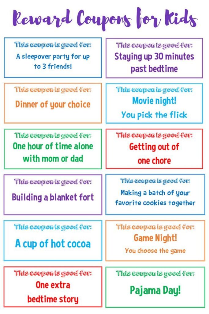 Use these free printable reward coupons for kids to positively ...